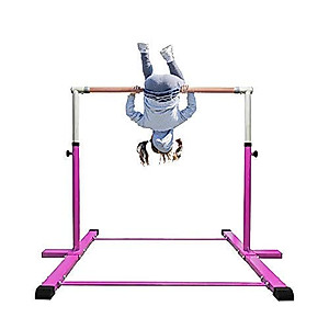 SL Power Gymnastic Kip Bar,Horizontal Bar for Kids Girls Junior,3' to 5' Adjustable Height,Home Gym Equipment,Ideal for Indoor and Home Training,1-4 Levels,300lbs Weight Capacity (Pink)