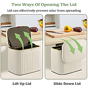 Hanging Kitchen Trash Can with Lid, Sapouni Small Compost Bin for Countertop or Under Sink 1.05 Gallon/4L Wall-Mounted Kitchen Garbage Can Stainless Steel Mini Waste Bins (Milky white，Vertical stripe)