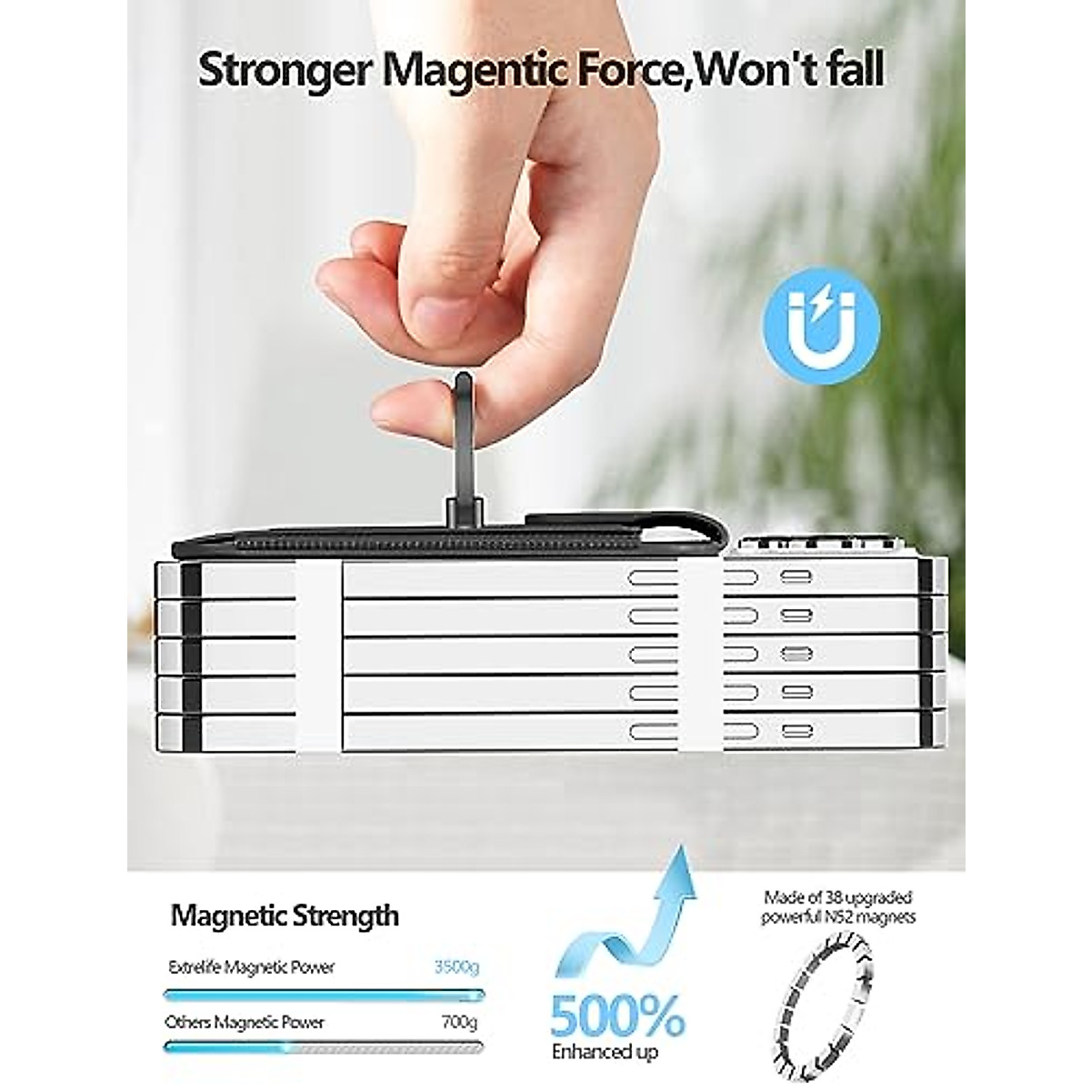 3-in-1 Magnetic Wallet with Phone Grip, Compatible with MagSafe Wallet and Phone Stand, Leather Privacy Flap, Magnetic Phone Wallet Holder with Phone Ring for iPhone 14/13/12 Series, 7 Cards, Black