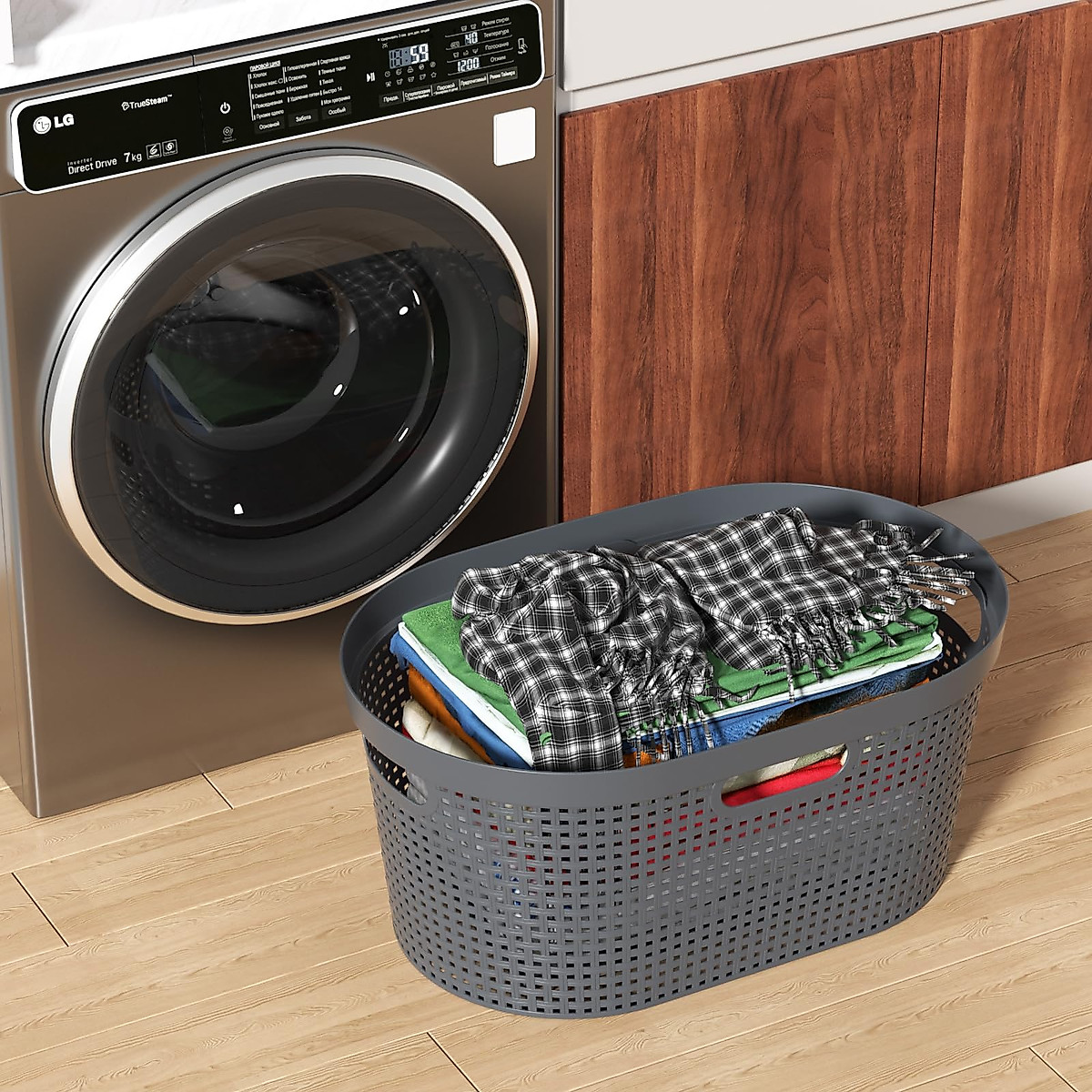 Dehouse 40 L Large Plastic Laundry Basket with Handles, 4 Pack Plastic Clothes Laundry Basket, 22.44" L x 14.96" W x 10.31" H, Gray