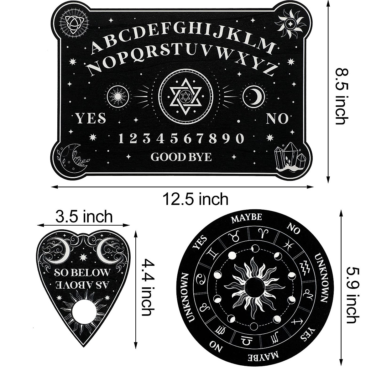 Pendulum Board Dowsing Kit with 3 Pcs Wooden Spirit Board Talking Board,1 Metaphysical Message Crystal Pendulum Necklace,2 Pcs Retractable Copper Dowsing Rods for Ghost Hunting, Energy Healing