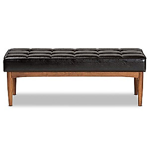Baxton Studio Sanford Dining Bench Dark Brown Faux Leather Upholstered and Walnut Brown Finished Wood Dining Bench
