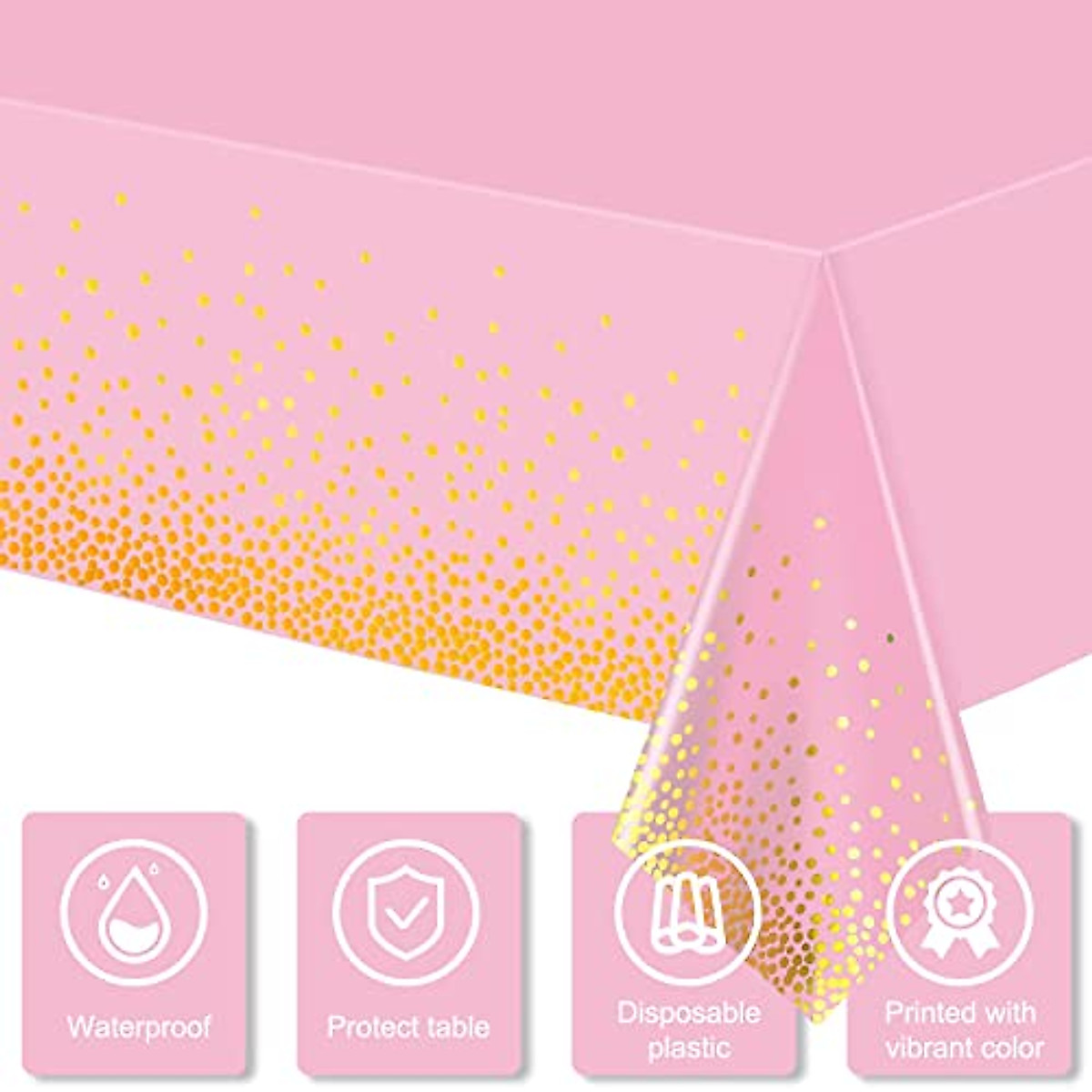 3 Pieces Dot Tablecloth Confetti Rectangle Plastic Disposable Table Cover for Birthday Wedding Baby Shower Engagement Anniversary Bachelorette Party, 54 x 108 Inch (Pink and Gold)