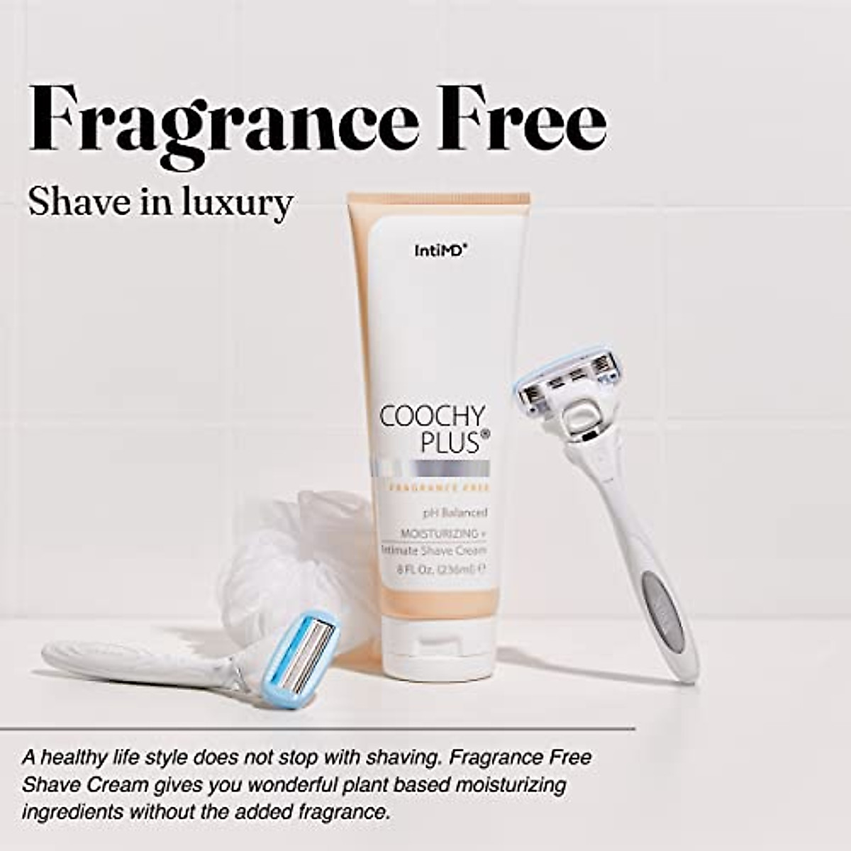 Coochy Plus Intimate Shaving Cream FRAGRANCE FREE For Pubic, Bikini Line, Armpit and more - Rash-Free, Prevents Razor Burns & Bumps, In-Grown Hairs, Itchiness 8oz Tube