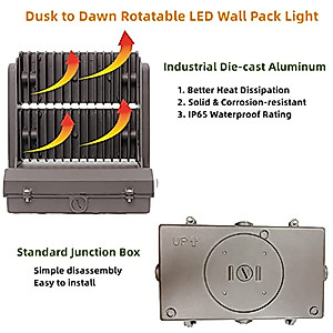 Dusk to Dawn 150W Rotatable LED Wall Pack Light, 5000K 20000LM 800-1000W HPS/HID Equiv, ETL Adjustable Head Outdoor LED Wallpack Lighting Fixture for Area Light, Parking, Garages,Warehouse,Entrance