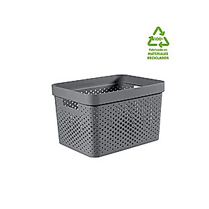 Curver Infinity Set of 4 Baskets with Recycled Lid (2 Units Size M 11L and 2 Units Size L 17L), Grey