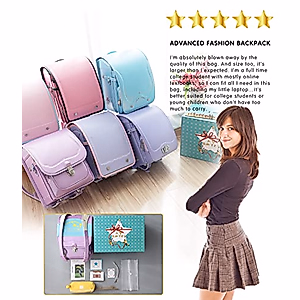 IwaiLoft Ransel Randoseru Backpack Automatic Satchel Japanese School Bag Cherry Blossom Sakura Embroidery PU Bookbag For Girls (Black)