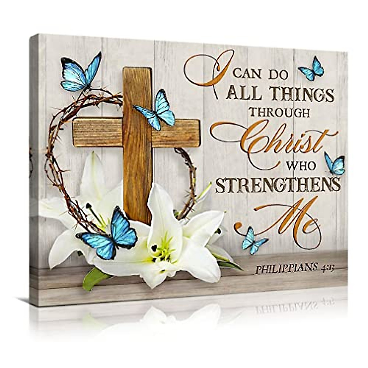 WALLOHERE Scripture Wall Art Christian Religious Decor Canvas Prints Floral Butterfly Painting Christ Faith Spiritual Posters Artworks Framed For Living Room Bedroom Ready To Hang12''x16''