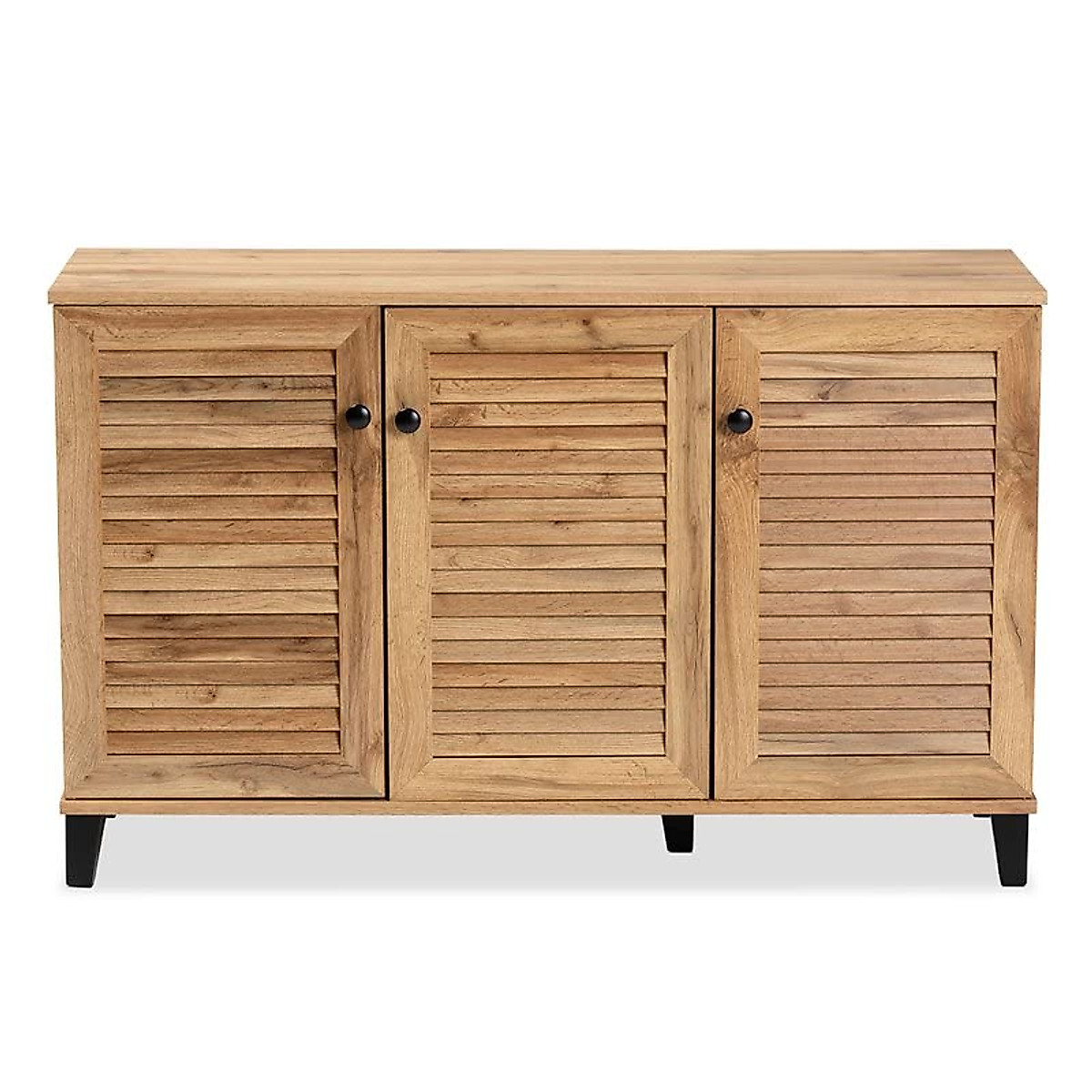 Baxton Studio Coolidge Oak Brown Finished Wood 3-Door Shoe Storage Cabinet