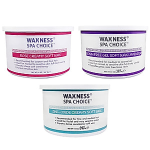 Waxness Spa Choice Assorted Soft Wax Tins 14 oz Pack of 3 - Rose, Lavender Zinc Oxyde