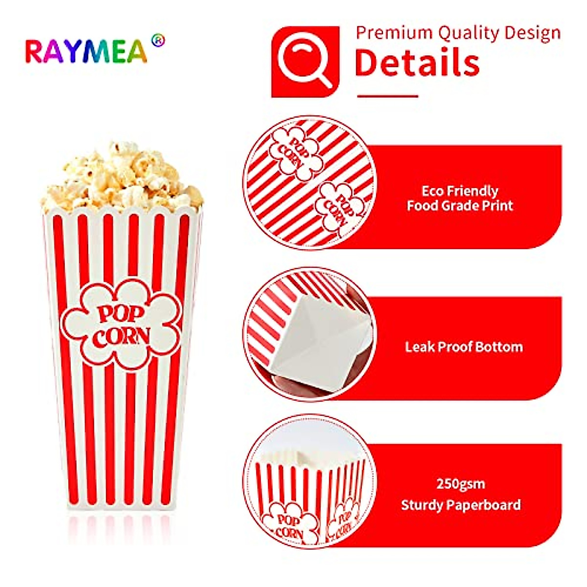 Popcorn Containers Disposable 46 Oz Red & White Striped Cardboard Popcorn Boxes for Movie Night (12 Pack)