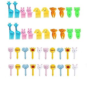40Pcs Food Fruit Fork Picks for Kids Cute Animals Bento Box Decor ForksCake Little Forks Dessert Forks Mini Cartoon Toothpick for Cake Dessert Pastry Party supply