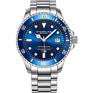 Mens Automatic Stainless Steel Professional DEPTHMASTER Dive Watch, 200 Meters Water Resistant, Brushed and Beveled Bracelet with Divers Safety Clasp and Screw Down Crown (Blue)