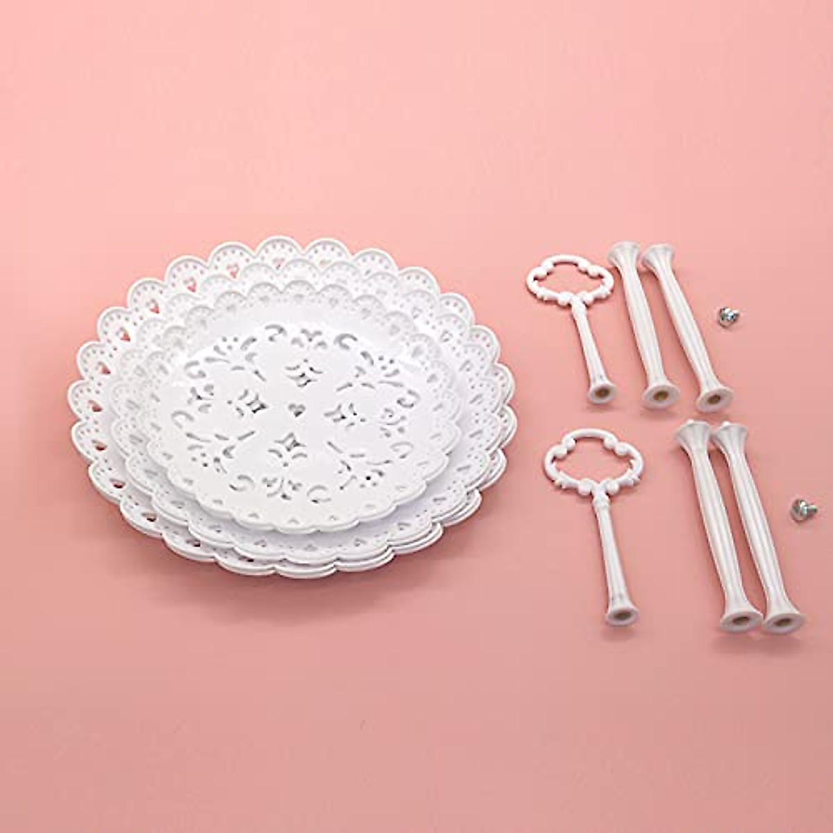 Alysontech 2pcs 3-Tier Plastic Round Cupcake Stand Dessert Plates Mini Cakes Fruit Candy Display Tower White for Kids Birthday Tea Party Baby Shower Serving Tray Big (Round US Stock)