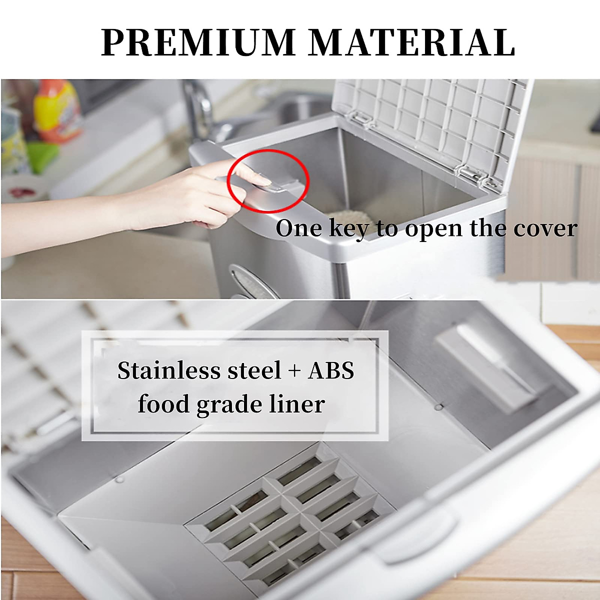 Auto Rice Dispenser, 15kg/33lb Capacity Rice Storage Container Stainless Steel+ABS Large Grain Dispenser 100g/150g/250g Automatic Rice Dispenser for Small Grains, Beans, Rice (Rice not included)