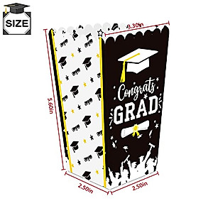 KOWLOON Graduation Popcorn Boxes School Grad Party Favor Popcorn Treat Boxes 24 Pieces, Black