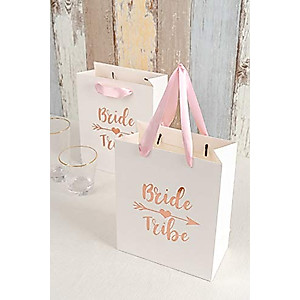 Crisky Bride Tribe Bags Bridesmaid Gift Bags Team Bride Bags Hangover Recovery Kit for Bachelorotte Bridal Shower Hen's Party Favors Wedding Decorations [ Pack of 12, Rose Gold Foil ]