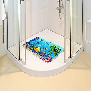 Shower Bath Mat (14.7x26.9 in) Cartoon Turtle Underwater Massage Textured Rectangle for Bathroom Showers, Tub