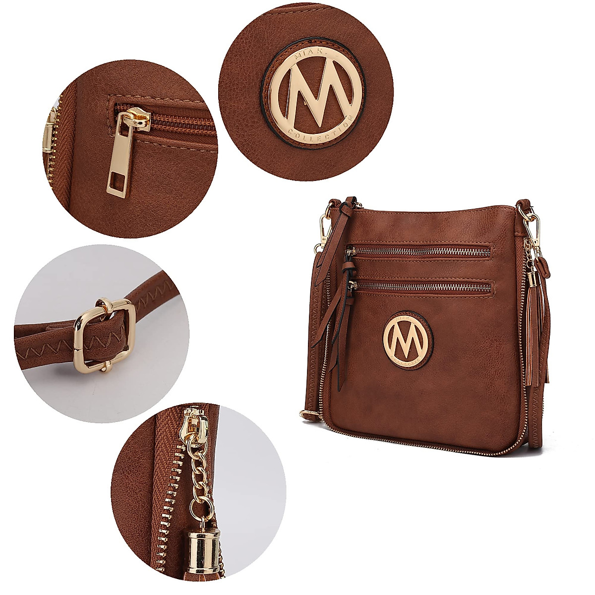 MKF Crossbody Bags for Women, PU Leather Crossover Handbag, Tassels, Small Shoulder Side Messenger Purse Black