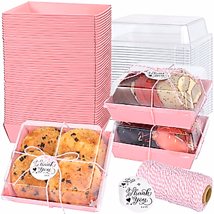LOADSFUN 60 Pack Charcuterie Boxes with Clear Lids, 5 Inches Paper Cake Boxes Cookie Square Boxes with Windows, Disposable Food Containers for Strawberry Dessert, Sandwich