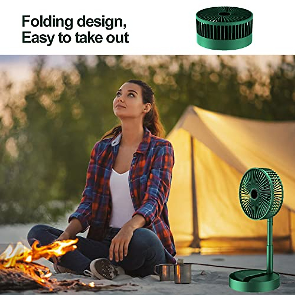 Maelifu Folding Fan Quiet 3- Speed Wind Highly Stretchable Simulated Natural Wind 180 ° Adjustment Battery Powered or USB Powered Home Desk Bedroom Portable Travel Mini Decorative Fan（Green