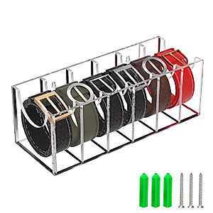 GTI Belt Organizer, Acrylic 6 Compartments Belt Organizer for Closet and Drawer, Display Case for Tie,Bow Tie and Belt,Clear Belt Storage Container Holder for Men Women