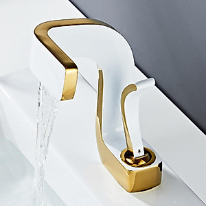 Bathroom Faucet Deck Mounted Brass Single Handle Single Hole Cold Hot Water Bathroom Sink Faucet,Black