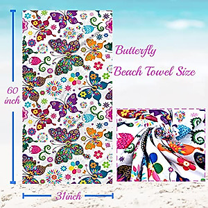 ARTHMOM Suger Butterfly Microfiber Beach Towel Quick Dry Sand Proof Soft Bath Pool Beach Towels for Woman Men Adults,60x31 inches