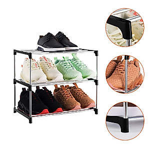 Xerhnan 3-Tier Stackable Small Shoe Rack, Lightweight Shoe Shelf Storage Organizer for Entryway, Hallway and Closet(Black)