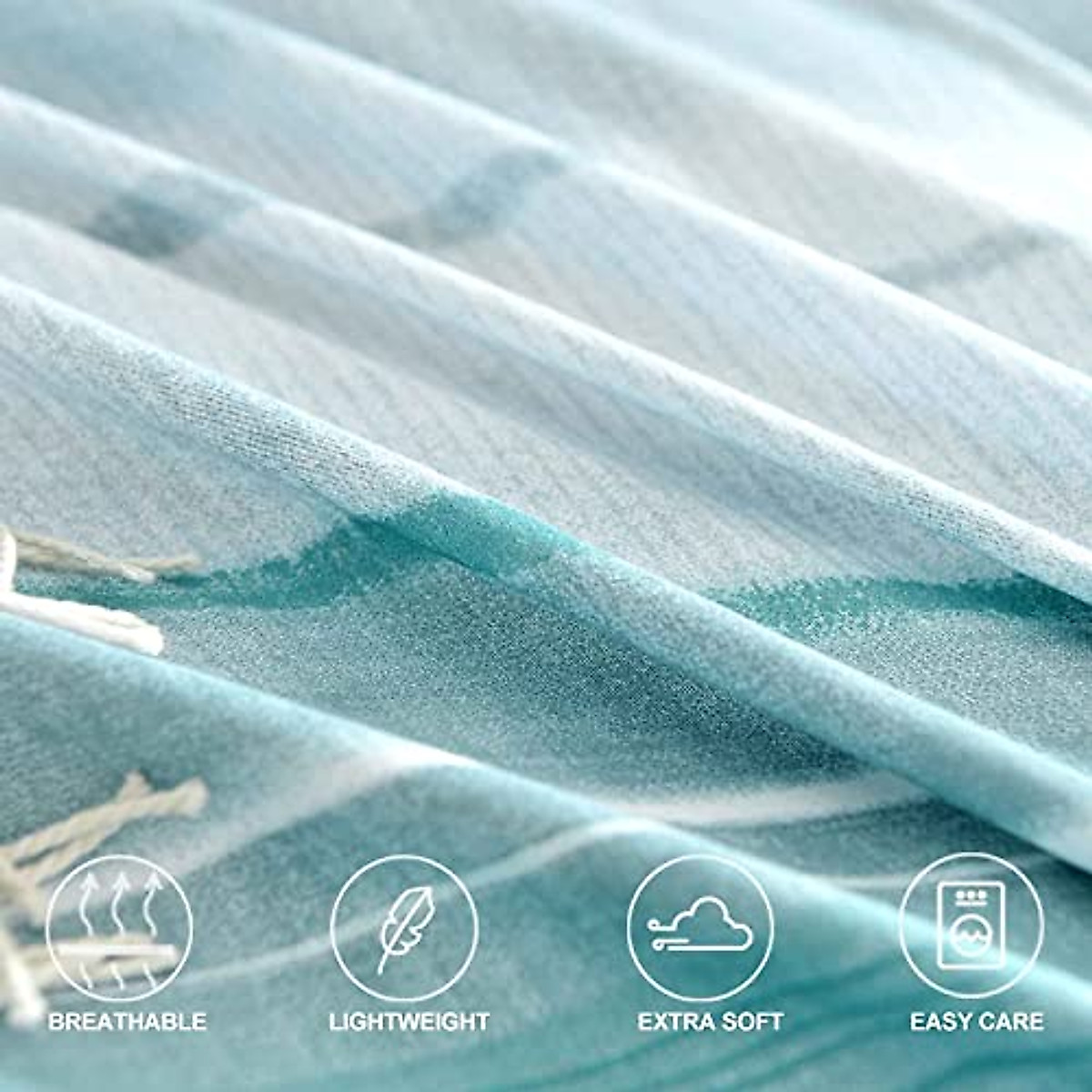 Queen Size Comforter Set, Teal, Gray and Blue Striped Pattern Print Reversible Down Alternative Bed Sets - 90 x 90 3PC Soft Microfiber Duvet Sets Modern Abstract Bedding in a Bag for Women Men, Grey