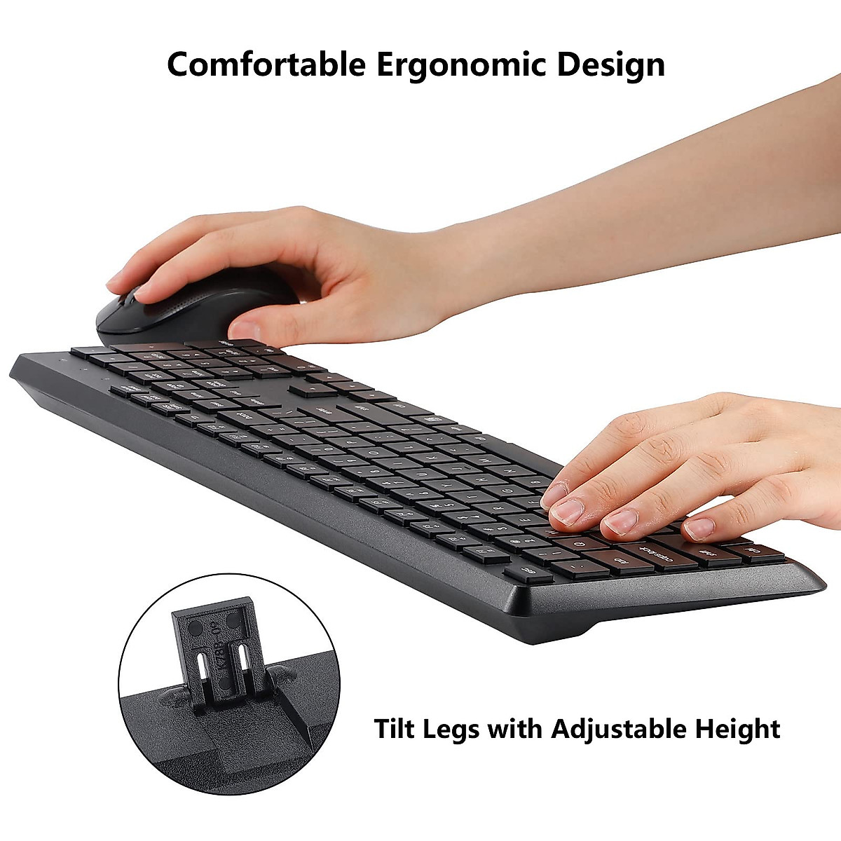 2.4 GHz Wireless Keyboard and Mouse Combo, Full-Sized USB Cordless ...