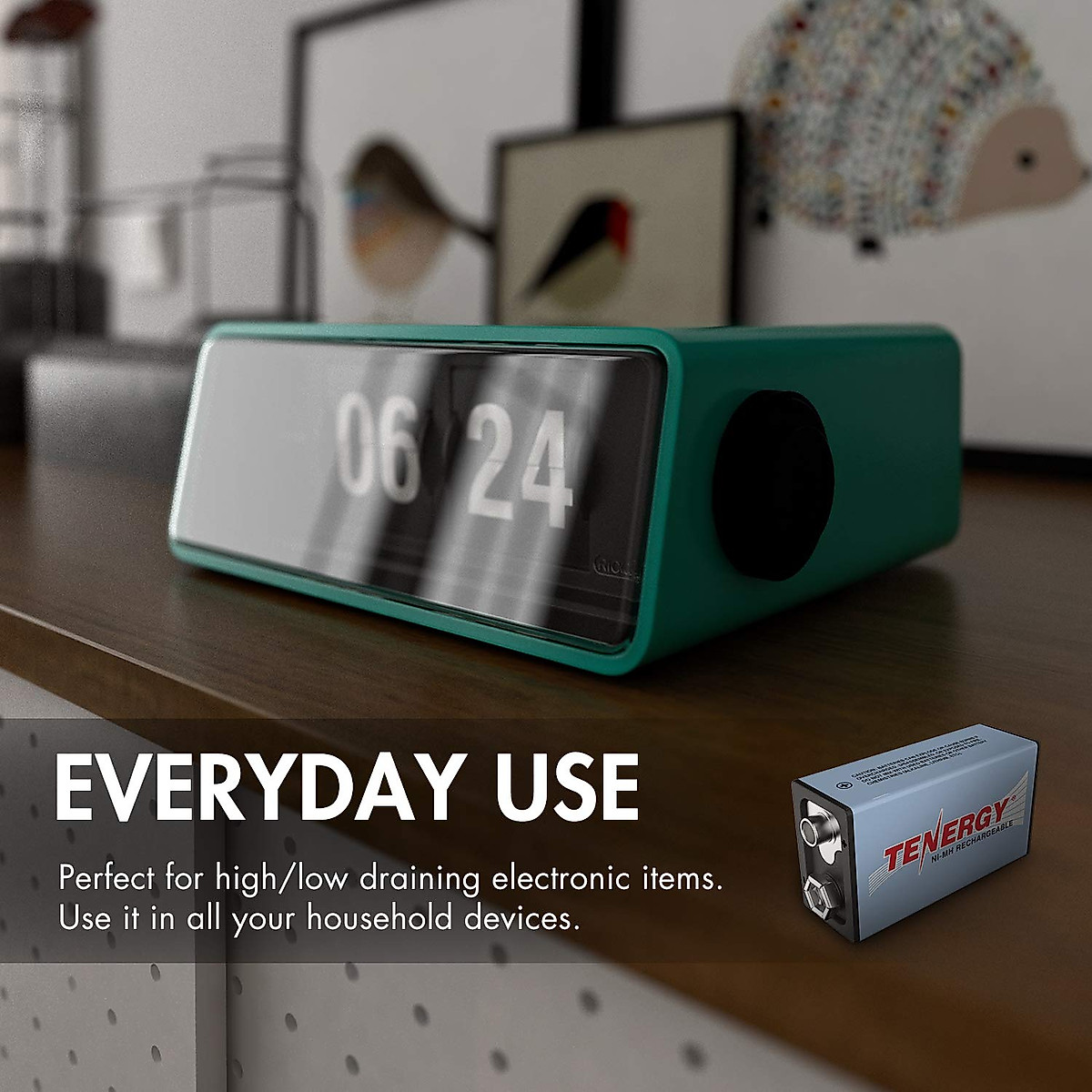 Tenergy 9V NiMH Battery, High Capacity 250mAh Rechargeable 9 Volt Batteries for Smoke Detector/Alarms, TENS Unit, Metal Detector, and More (4 Pack)