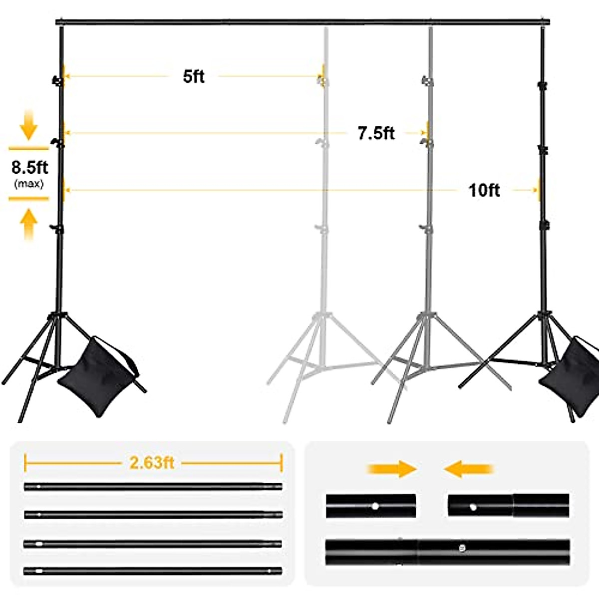 CPLIRIS Backdrop Stand, 8.5x10ft Ajustable Photo Backdrop Stand for Parties, Background Support System for Events with Spring Clamps, Backdrop Clips, Sandbag and Carry Bag