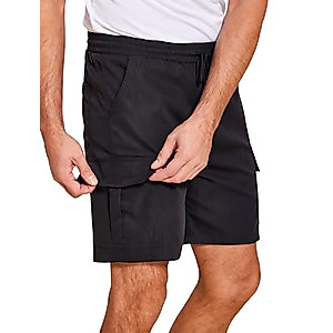 Wataxii Men's Elastic Waist Cargo Shorts Quick Dry Work Shorts Lightweight Hiking Shorts with Multi-Pocket