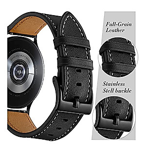 Olytop Galaxy Watch 5 Pro Bands 45mm, Galaxy Watch 6/4 Classic Band 47mm 46mm 43mm 42mm, Samsung Galaxy Watch 6/5/4/Acitve 2 Bands 44mm 40mm, 20mm Leather Wristband Replacement Strap Men, Black+Brown