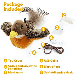 PETFUTURE Cat Toys for Bored Indoor Cats, Cat Bat Wings with Catnip Cats, USB Rechargeable Motion Activated Kitten Toys, Interactive Flapping and Chirping Bird Cat Toy