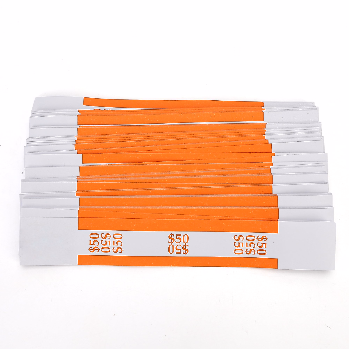 Self-Sealing Currency Straps - Pack of 100 Orange Bands for $50 Bills - Securely Organize and Transport Your Cash