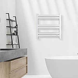 SHARNDY Towel Warmer Brushed Nickel for Bathroom Wall Mounted Drying Rack Plug-in Electric Heated Towel Rack Stainless Steel Square 6 Bars Bath Towel Heater ETW84-4 80W 20.87x20.47x4.13 inches