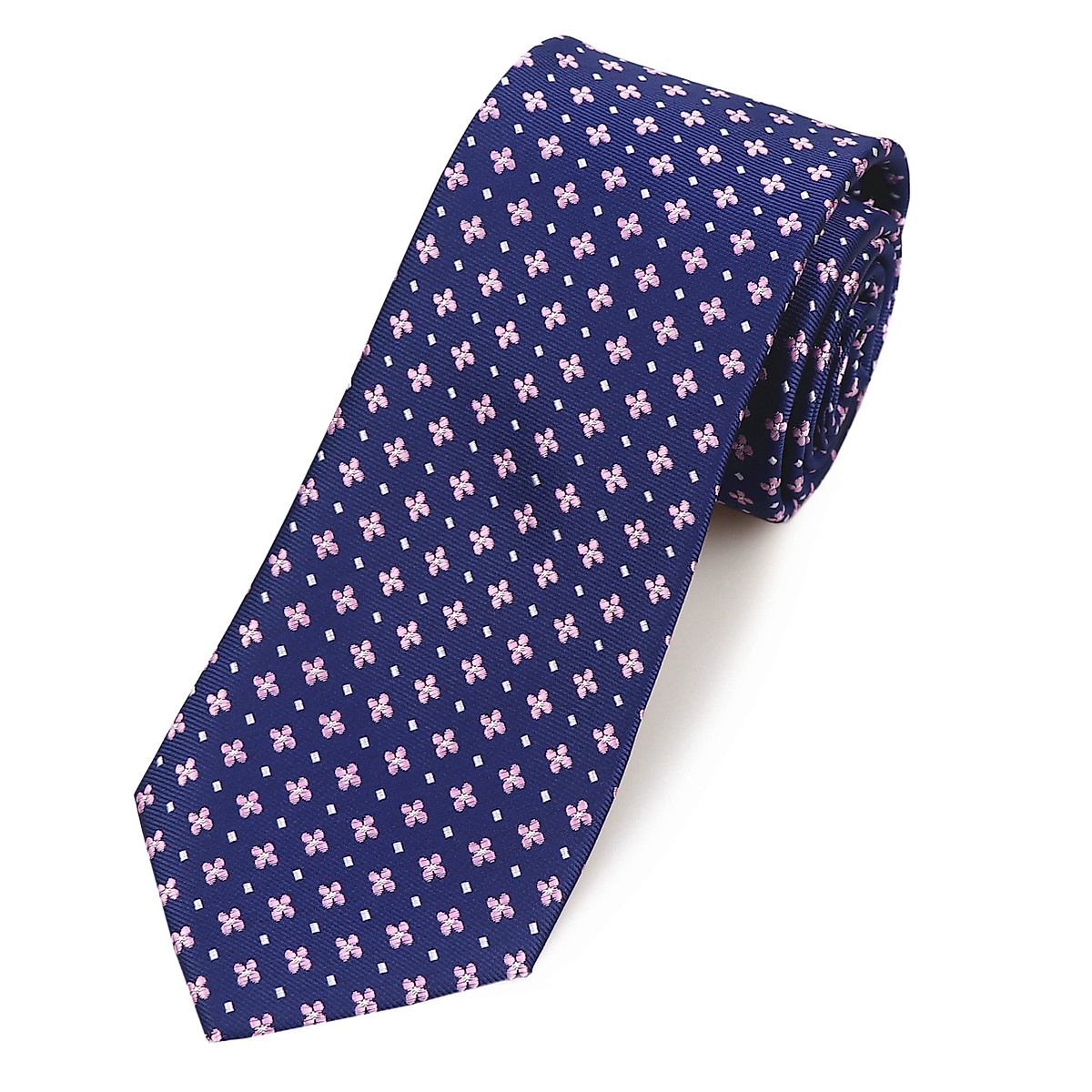 Elfeves Men's Navy Blue Pink Floral Wholesale Groomsman Silk Ties Wedding Casual Necktie