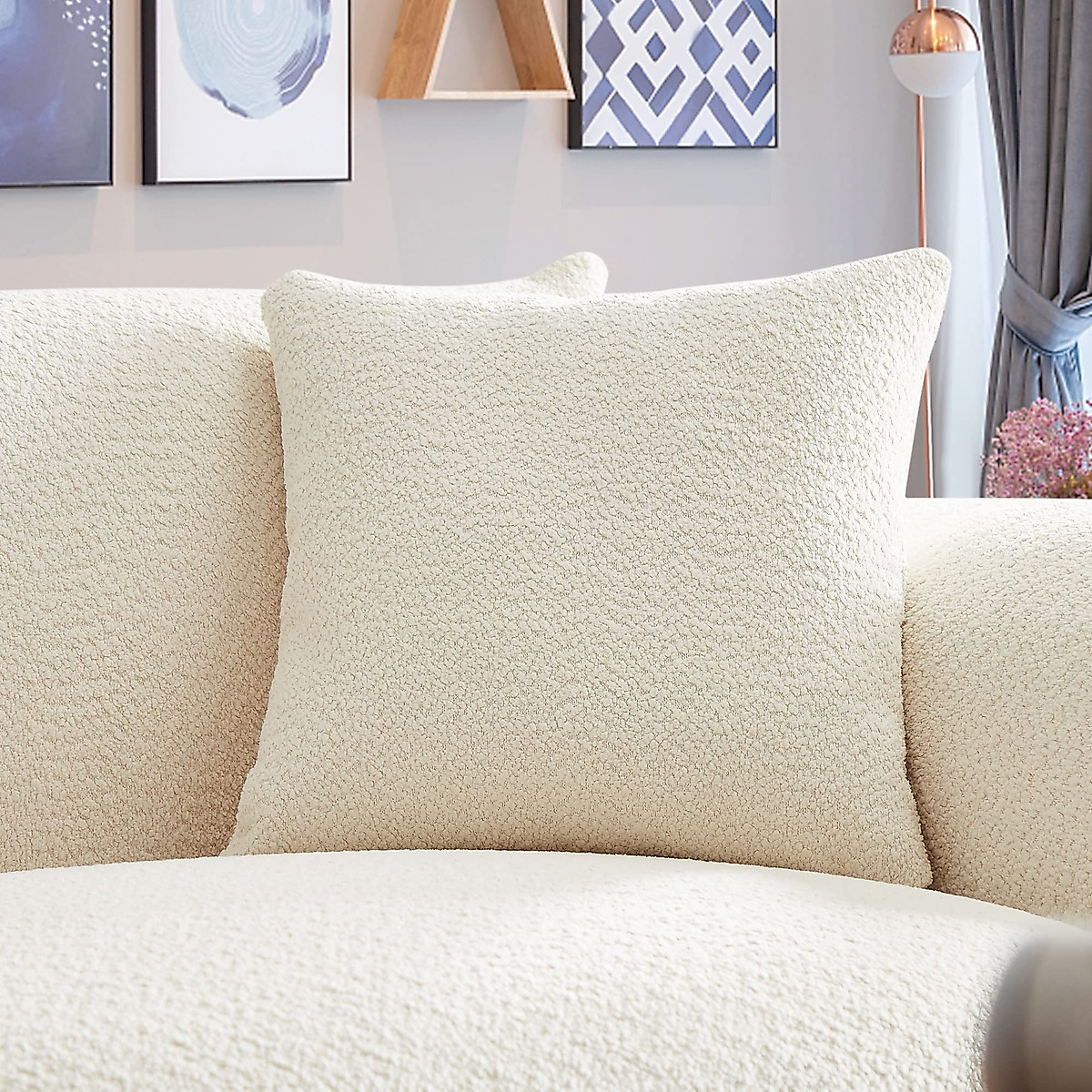 Sofa 86'' Lambswool 3 Seat Cushion Couch for Living Room,Mid Century Comfy Modular Sofa with Throw Pillows…