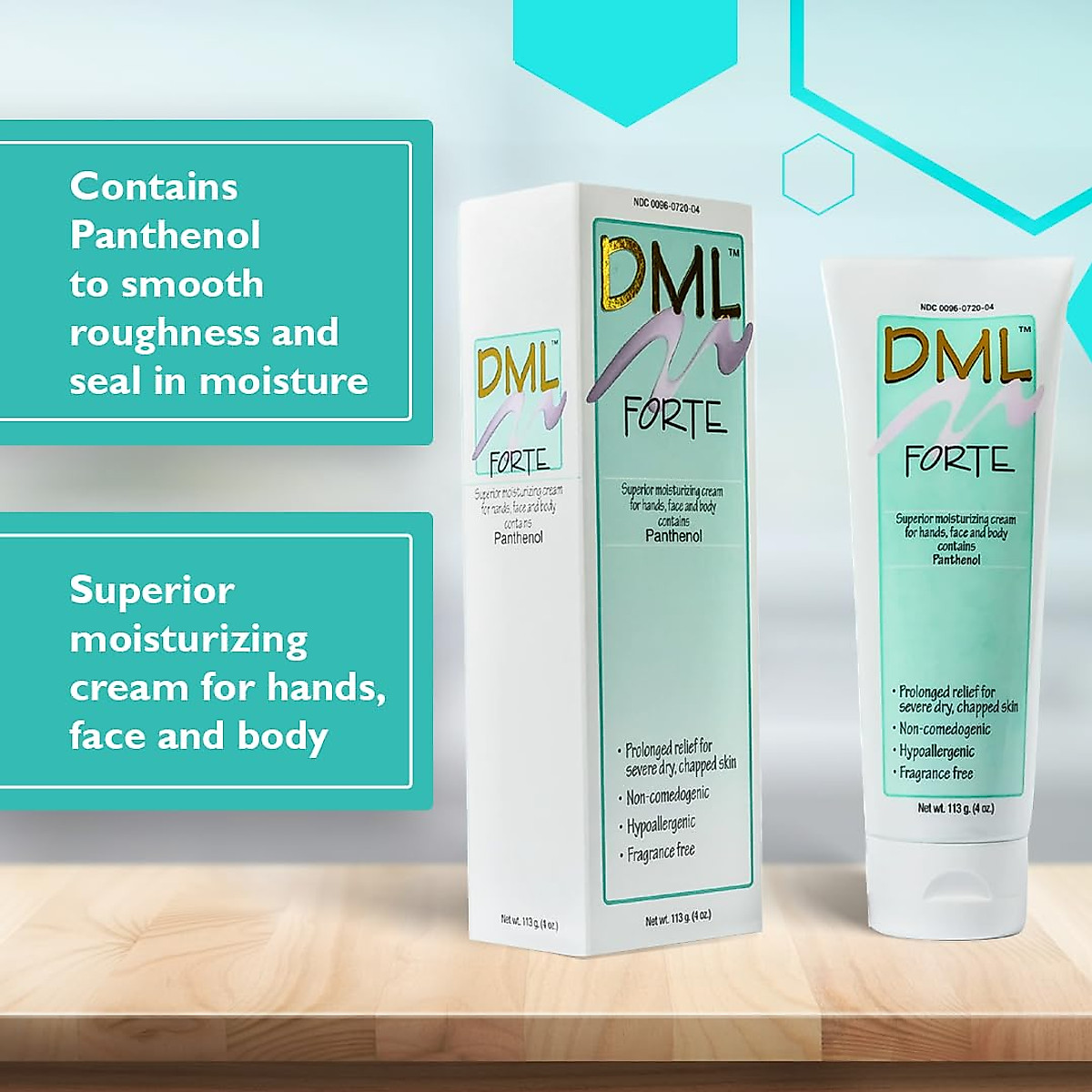 DML Forte Skin Care- Super-Hydrating Hand, Face, and Body Moisturizer/ Hypoallergenic Face Moisturizer for Dry and Cracked Skin/ Gentle Moisturizing Cream Safe for Faces and Sensitive Skin / 4 oz