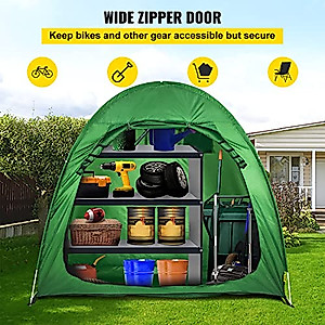 VEVOR Bike Cover Storage Tent, 420D Oxford Portable for 2 Bikes, Outdoor Waterproof Anti-Dust Bicycle Storage Shed, Heavy Duty for Bikes, Lawn Mower, and Garden Tools, w/ Carry Bag and Pegs, Green