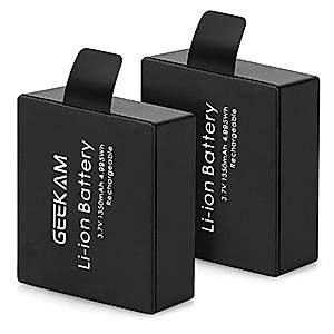 GeeKam Action Camera Battery, 2x1350mAh Rechargeable Battery for Sports Camera, Compatible for AKASO EK7000, WOLFANG GA100/GA200/GA300, Campark, Crosstour, Apeman, Victure, SJ4000