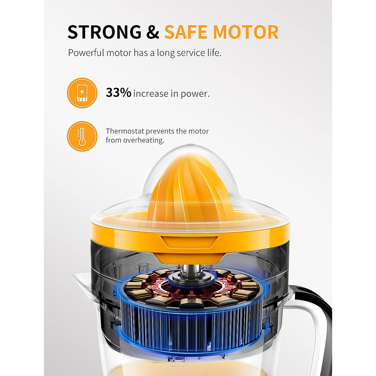 GDOR 41 Oz Citrus Juicer with Spiral-Shape Cone, Powerful Orange Juicer, Electric Juicer for Lemon, Lime & Others Citrus Fruits, Grapefruit Juice Extractor with Easy Pour Spout, BPA-Free, Easy Clean
