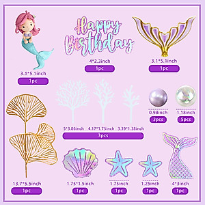 DRWATE Mermaid Cake Toppers with 3D Mermaid Shell Starfish Fishtail Balls for Kids Girls Birthday Party Baby Shower Supplies (Style1)