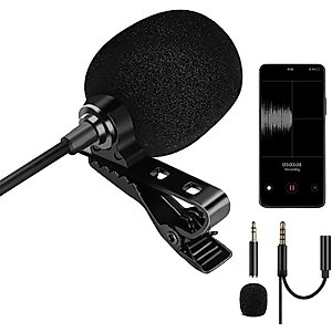 Bokadzi 5 Feet 3.5mm Lavalier Microphone Lapel Omnidirectional Condenser Mic for iPhone Android & Windows Smartphones, YouTube, Interview, Studio, Video Recording（with The 4 Pin to 3 Pin Adapter）