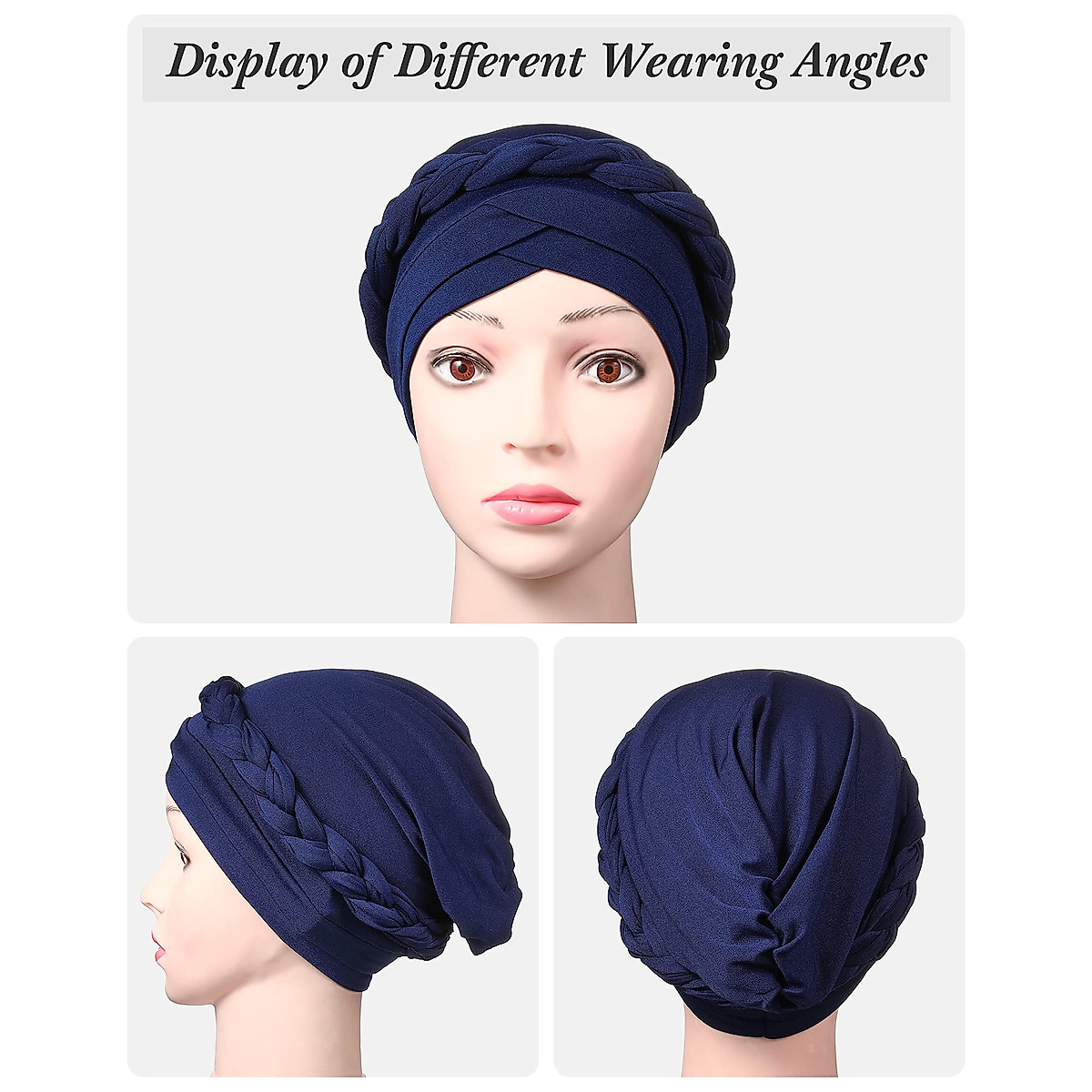 4 Pieces African Women Turban Cap Head Wraps Beaded Headscarf Beanie Wrap (Black, White, Navy, Ginger,Fresh Style)