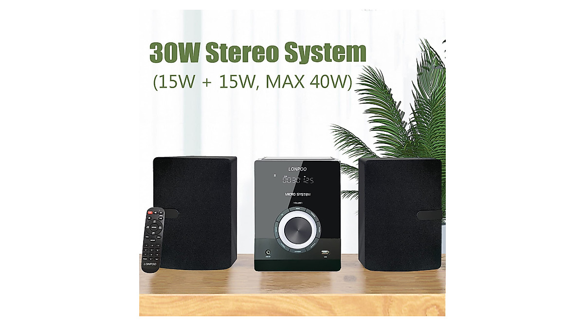 LONPOO Compact CD Stereo System - Bluetooth & FM Radio