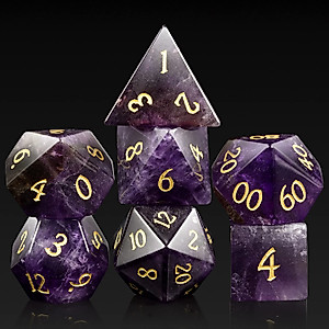 DNDND Amethyst Crystal DND Dice Set 7 PCS Gemstone D&D Dice with Grogeous Gift Case for Dungeons and Dragon Tabletop Game (Amethyst)