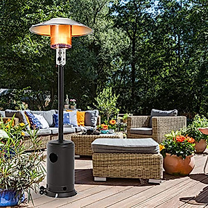 Patio Heater Tall Hammered Finish Garden Outdoor Heater Propane Standing LP Gas Steel w/Accessories (Mocha)